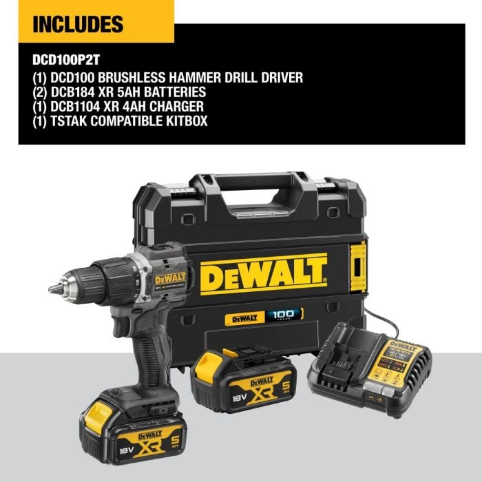 DeWalt DCD100P2T GB XR Brushless Combi Drill Anniversary Kit