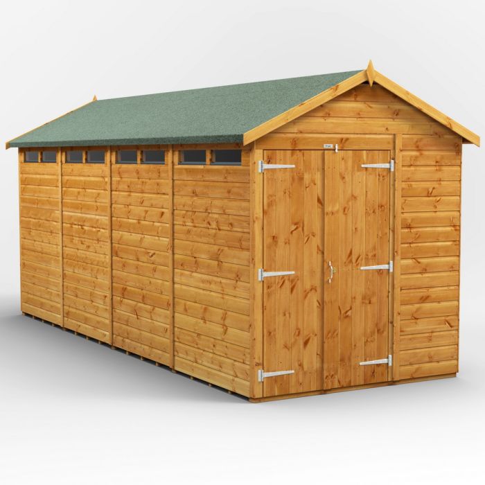 Powersheds Apex Roof Double Door Security Shed 16ft x 6ft - Golden Brown